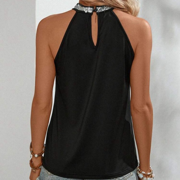 Delilah Wear | Tops | New Black Sequin Detailed Halter Top | Poshmark